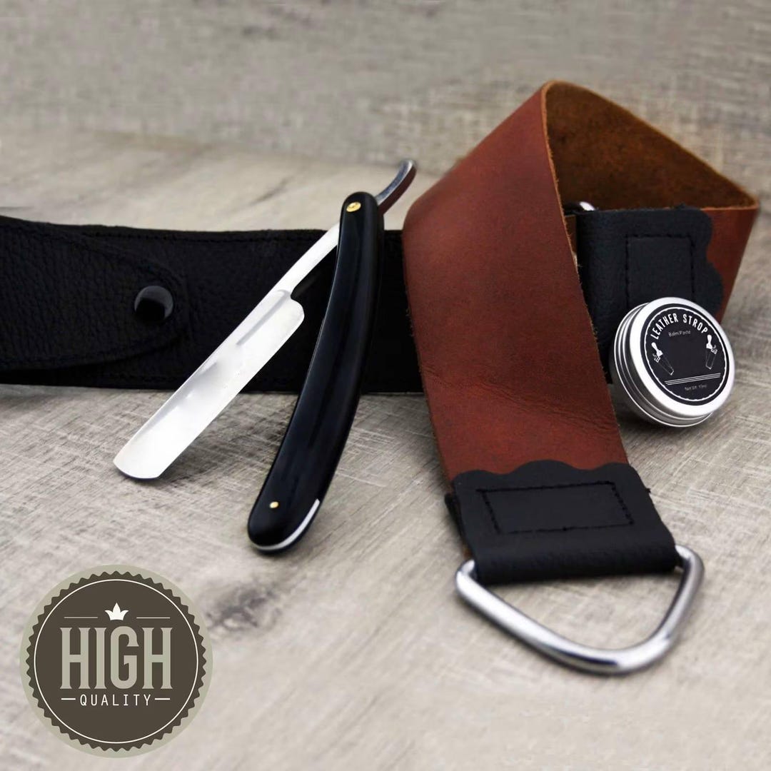 Handmade Genuine Leather Strop and Cut Throat Razor Set With Strop ...