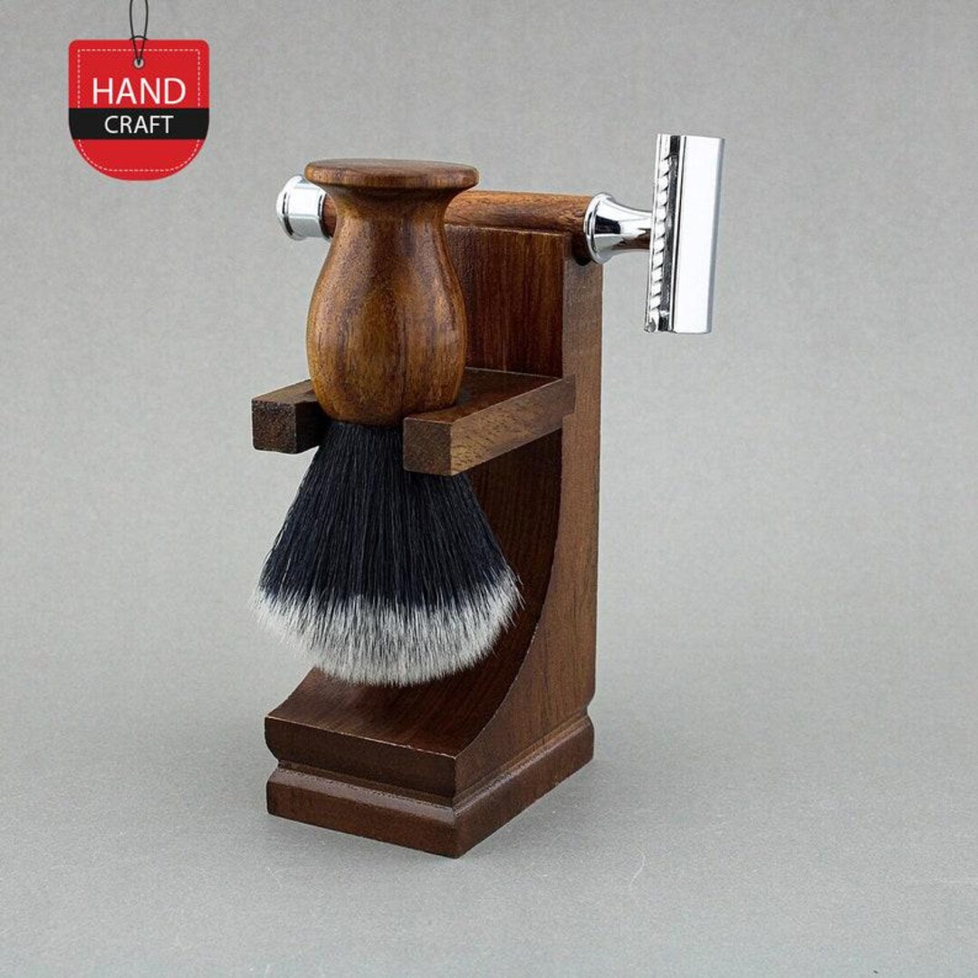 Handmade Wooden Shaving Brush & Razor Set With Wooden Shaving Stand ...