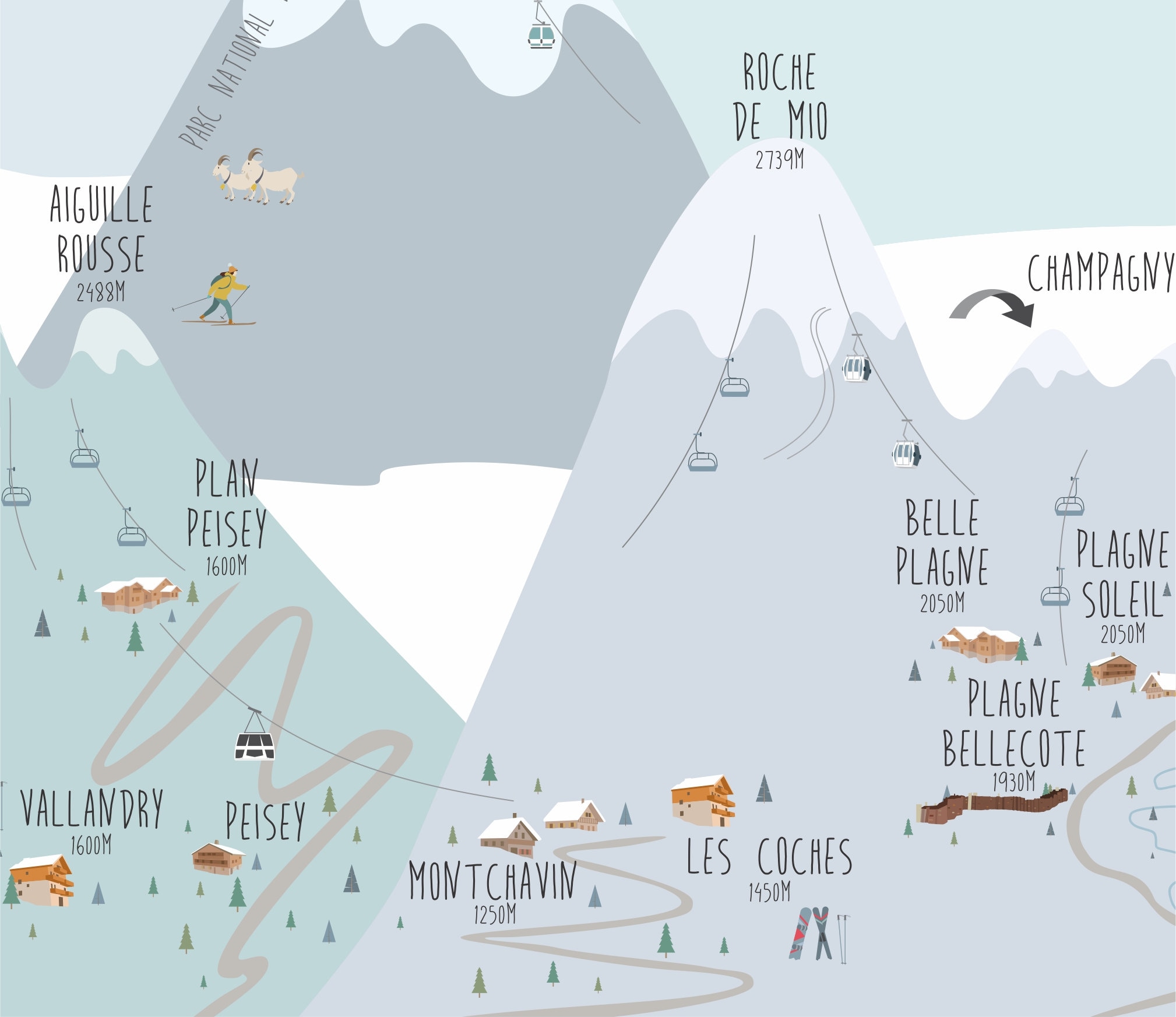 Paradiski Ski Map La Plagne Les Arcs Peisey Peisey | Etsy