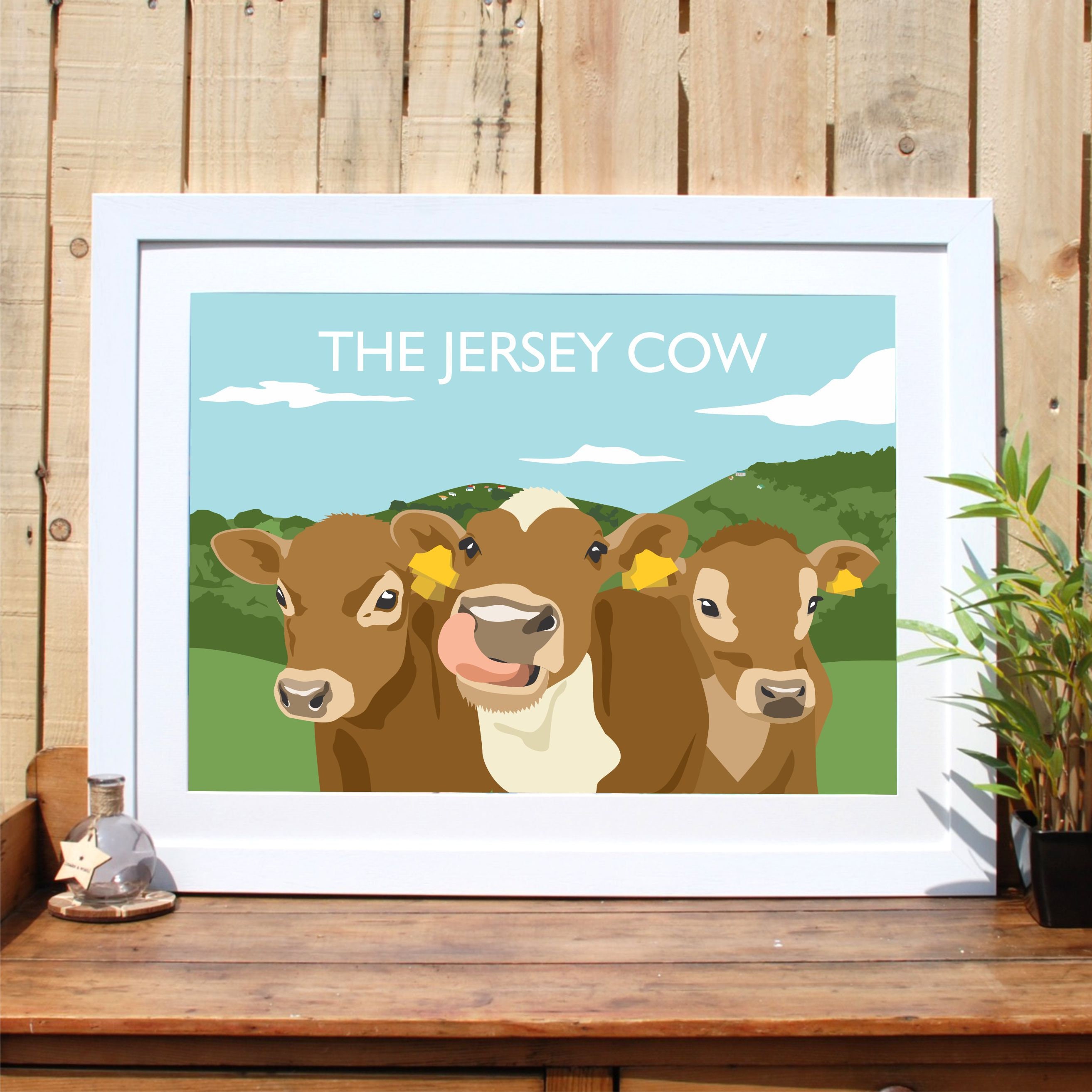 Jersey Cow Print, Channel Islands Uk Retro Travel Style Print, Cheeky ...