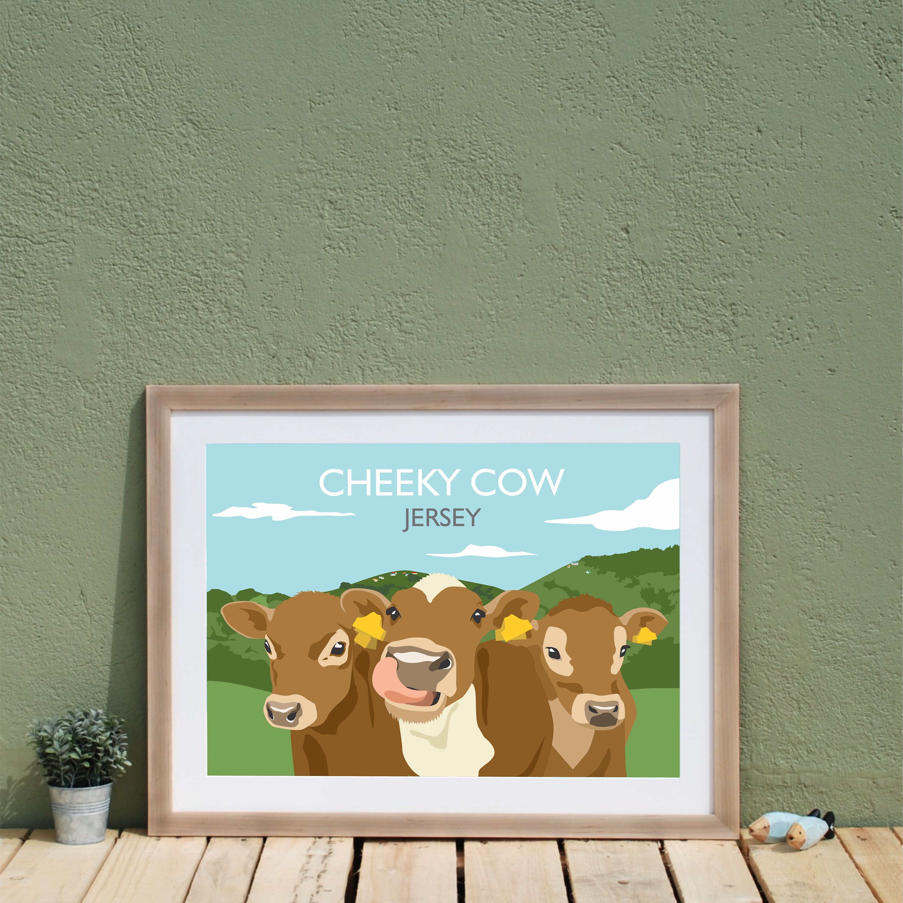 Cheeky Cow Jersey, Jersey Cow Print, Channel Islands Uk Retro Travel ...