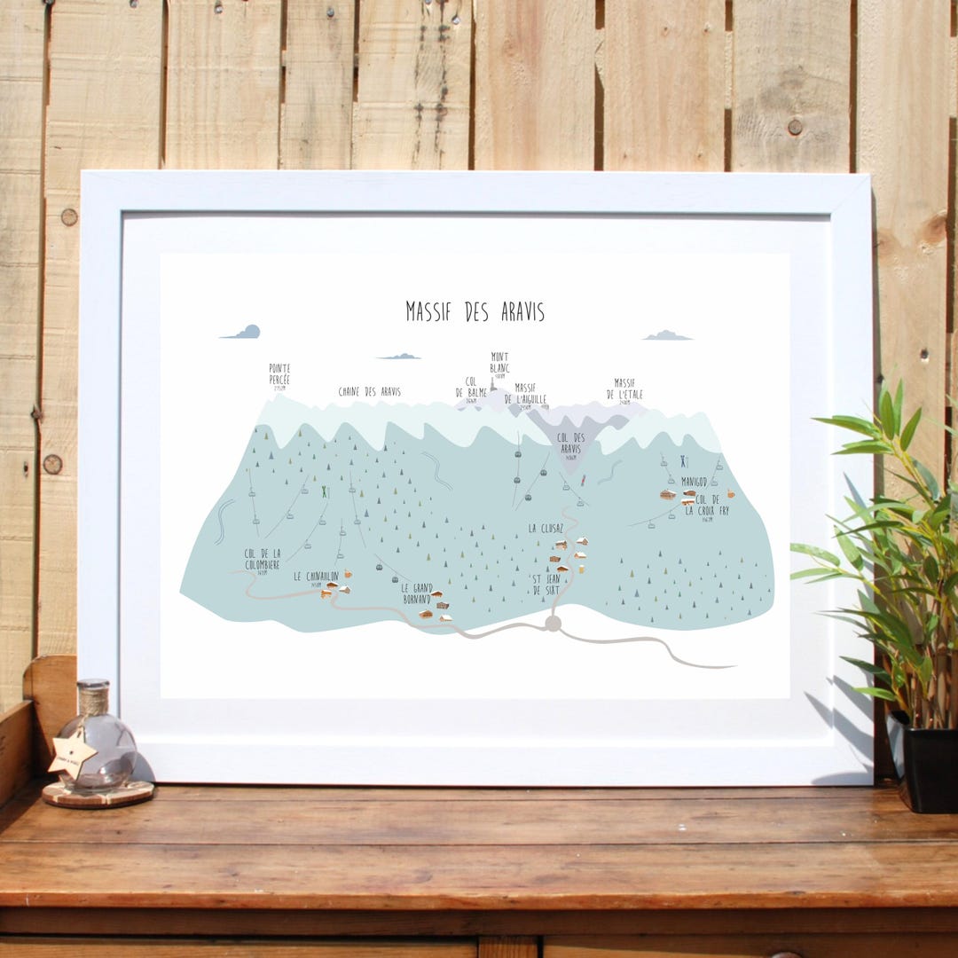 French Alps Print Poster, Massif Des Aravis Map La Clusaz - Etsy