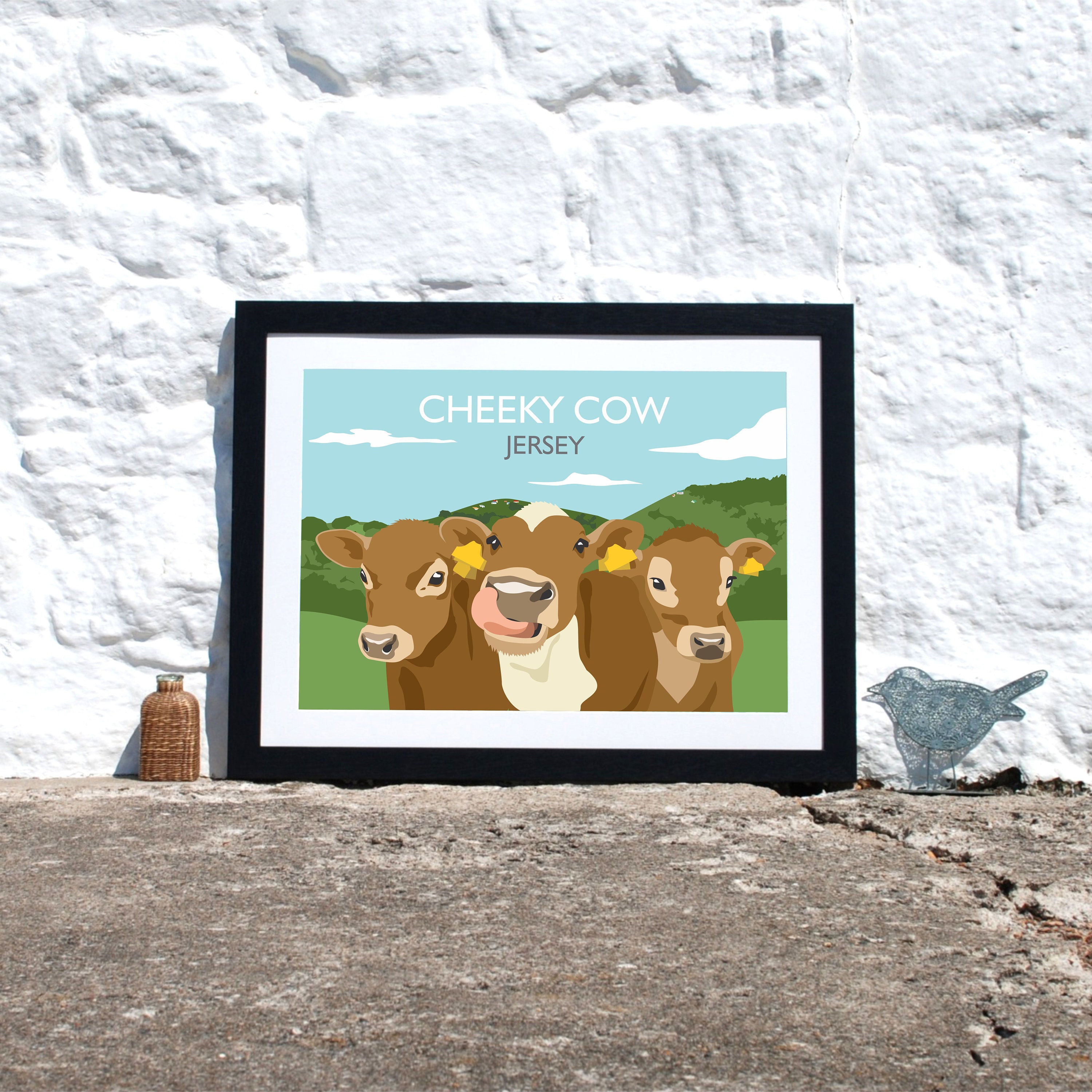 Cheeky Cow Jersey, Jersey Cow Print, Channel Islands Uk Retro Travel ...