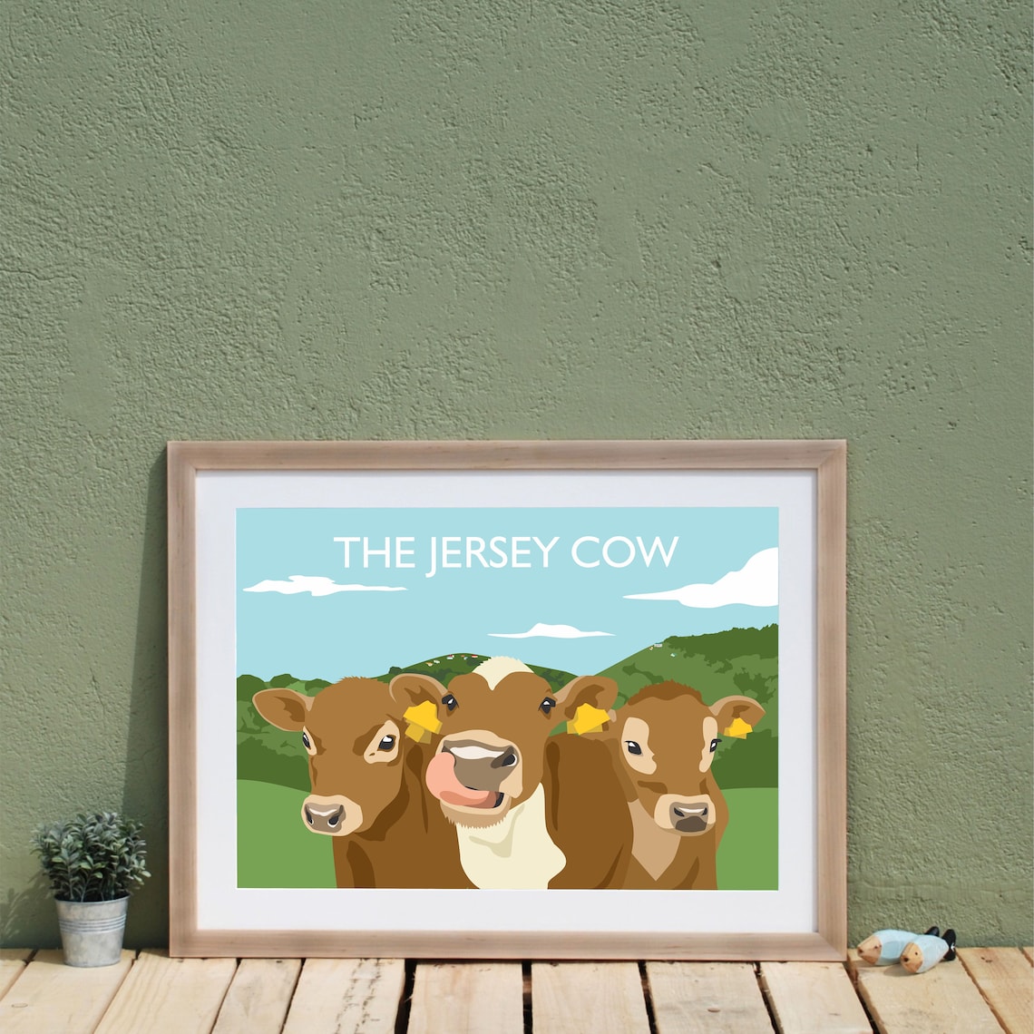 Jersey Cow Print, Channel Islands Uk Retro Travel Style Print, Cheeky ...