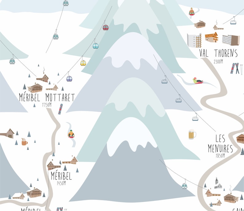 Les 3 Vallees Ski Map Print Courchevel La Praz La Tania - Etsy
