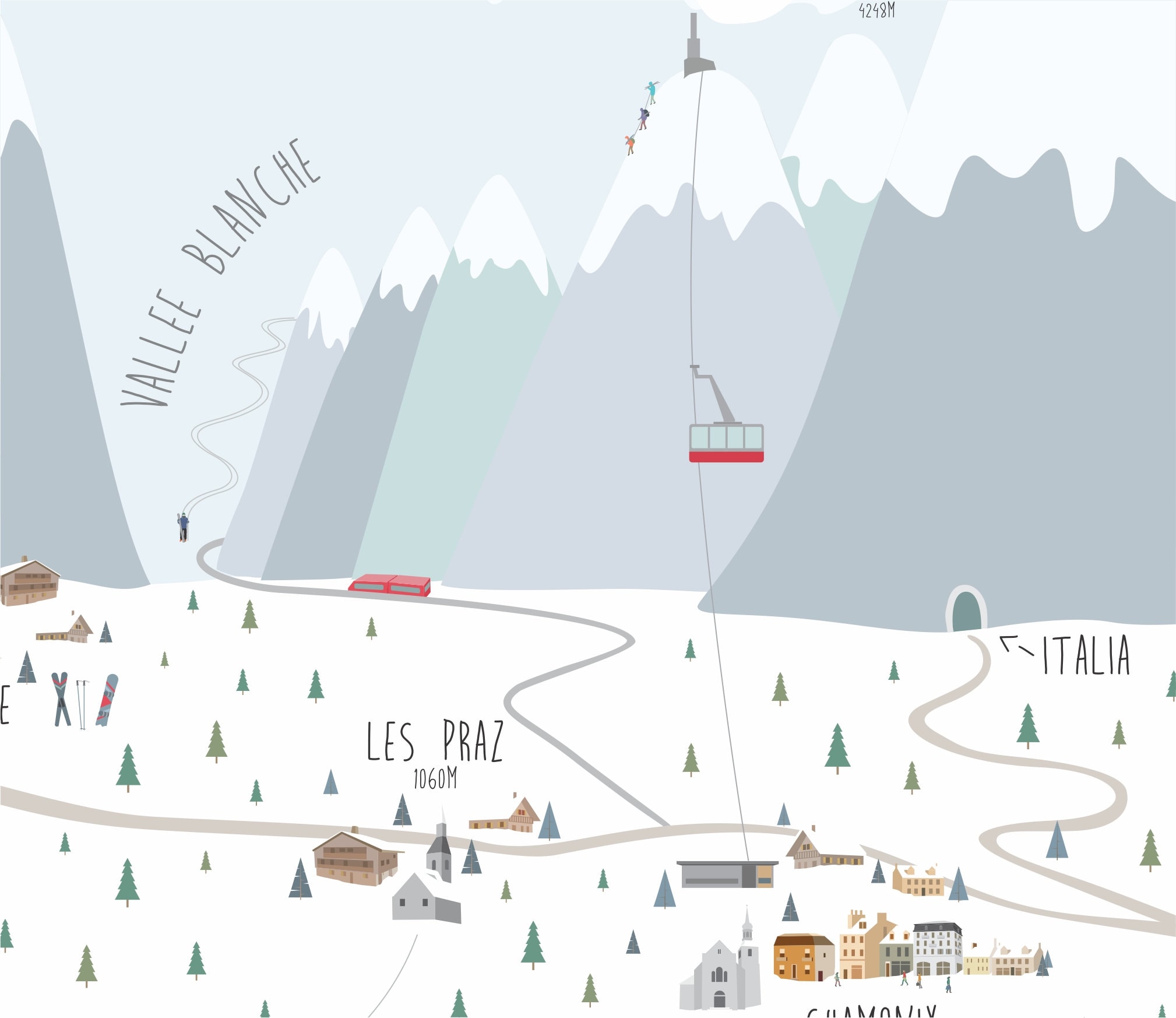 Chamonix Valley Ski Map, Les Praz, Les Houches, Le Tour, Argentiere ...