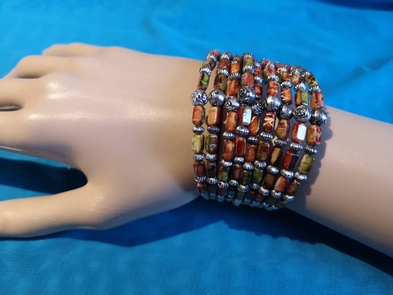 Beautiful agate Amber coloured and green silver beade… - Gem