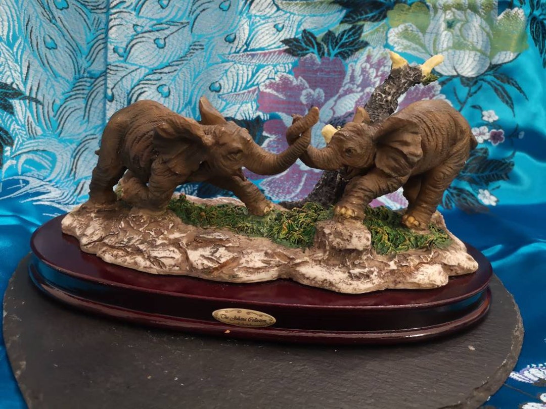 Vintage Juliana Collection Two Calf Baby Elephants Playing on Wooden ...
