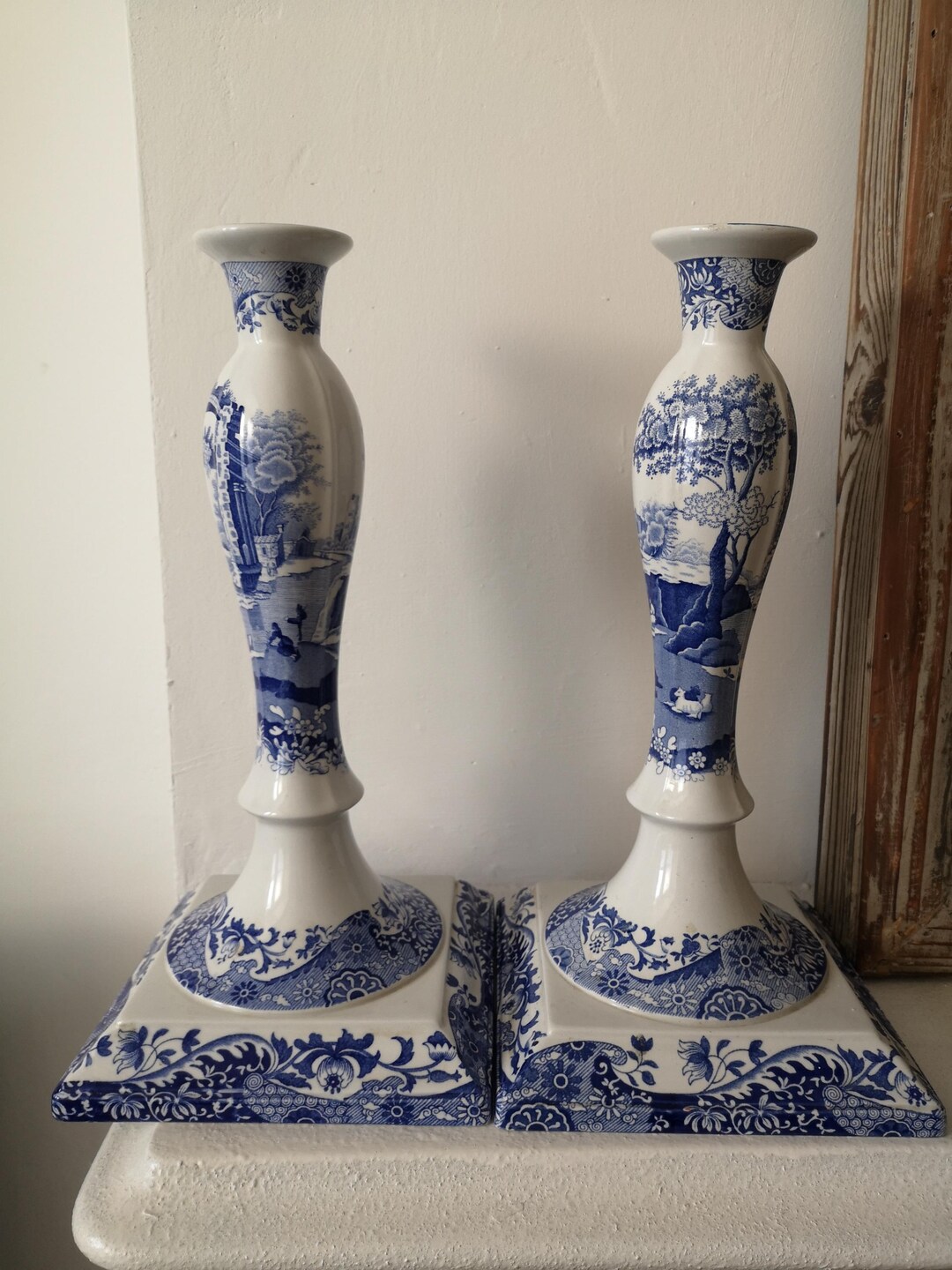 A Pair of Tall Spode Italian Design Blue and White Porcelain ...