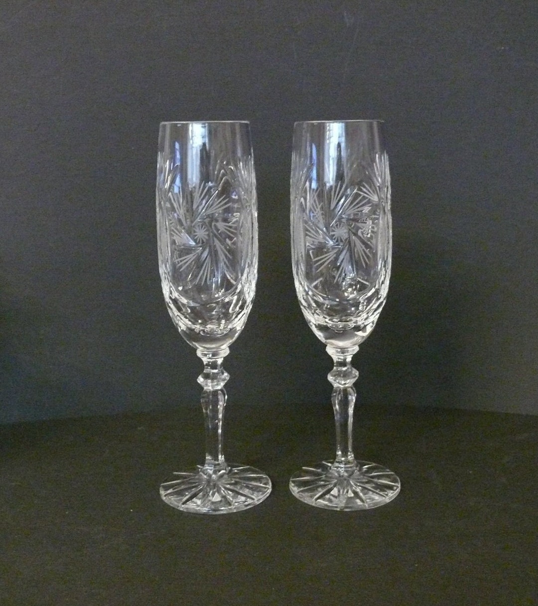 4 Crystal Flutes. BOHEMIAN CZECHOSLOVAKIA CRYSTAL Cut Glass - Etsy