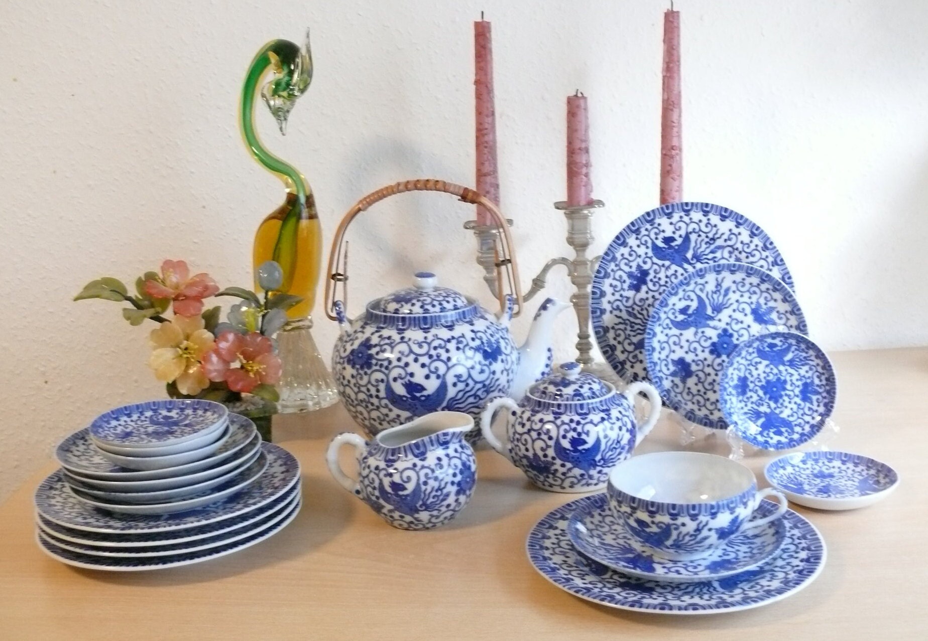 27 Piece NIPPON BLUE PHOENIX Full Tea Set 1950s 21 Piece Full Set Very ...