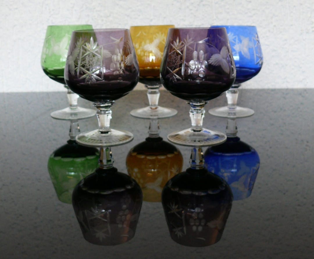 6 NACHTMANN COGNAC SNIFTERS Large Blown Glass Cut Crystal. 2 Amethyst ...