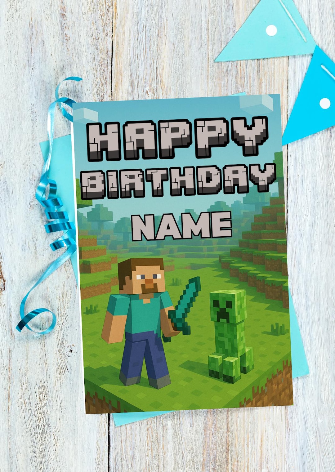 Custom Name Minecraft Steve Video Game Birthday Card Cartoon - Etsy