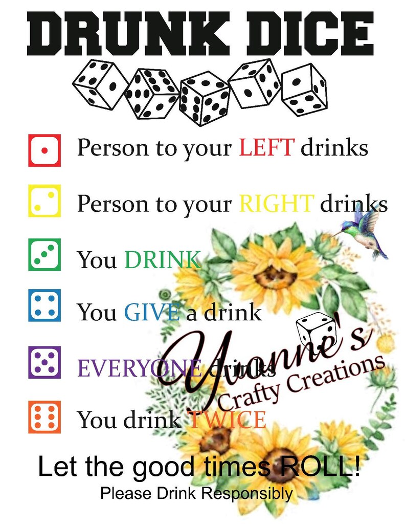Drunk Dice Drinking Game Adult Drinking Game Digital Download Etsy