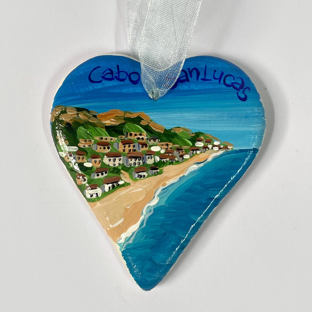 Cabo San Lucas Mexico Hand Painted Heart. Small White Ceramic Ornament ...