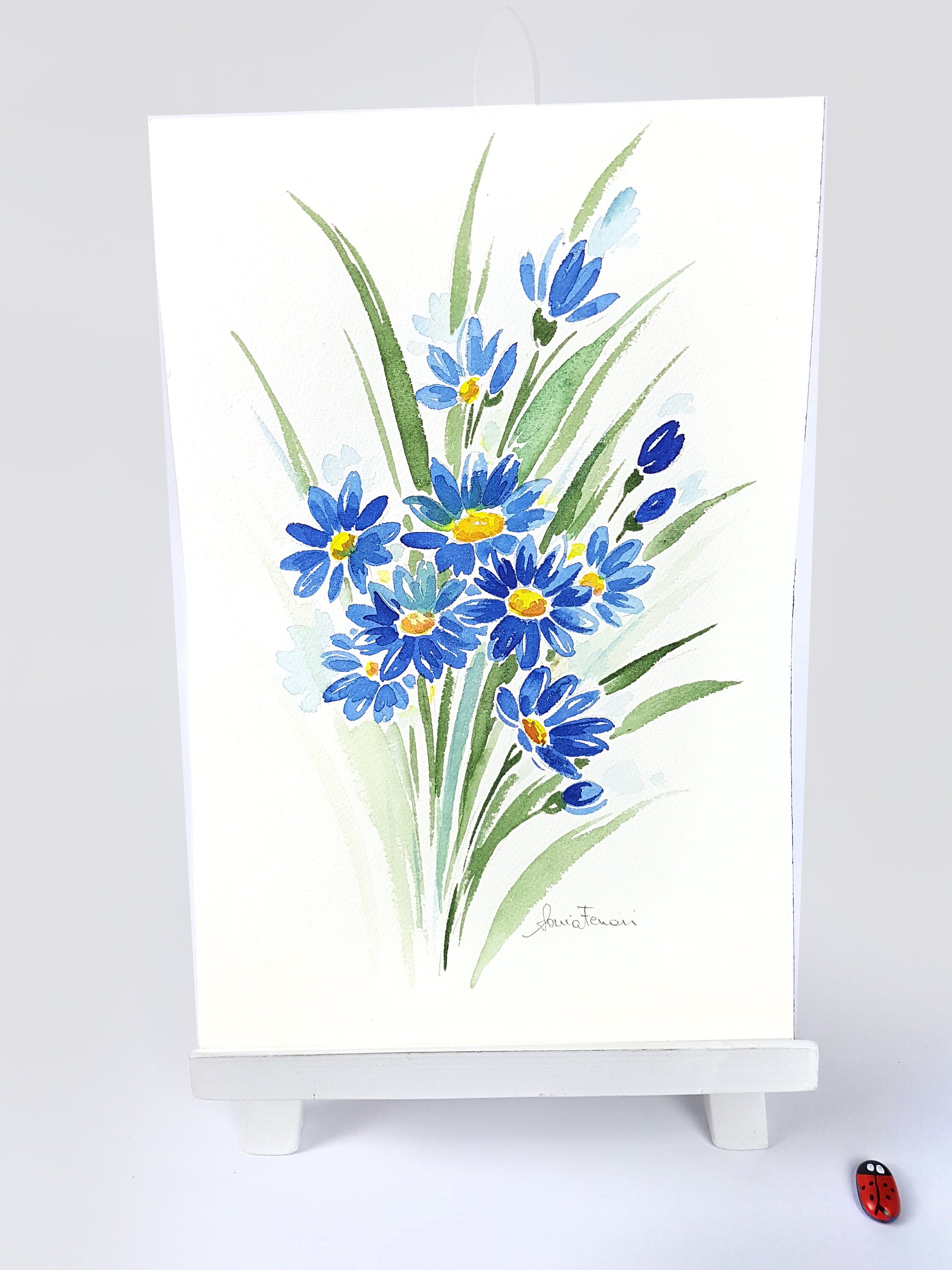 Blue Daisy Flower Watercolor Original Painting With Cobalt | Etsy