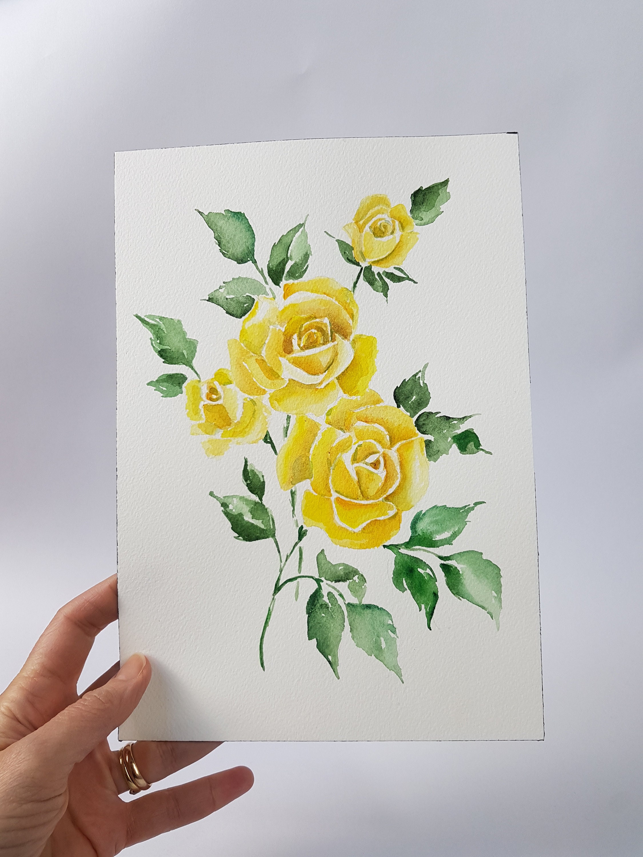 Original Watercolor Painting of Yellow Roses. Floral Painting 7 x 10 ...