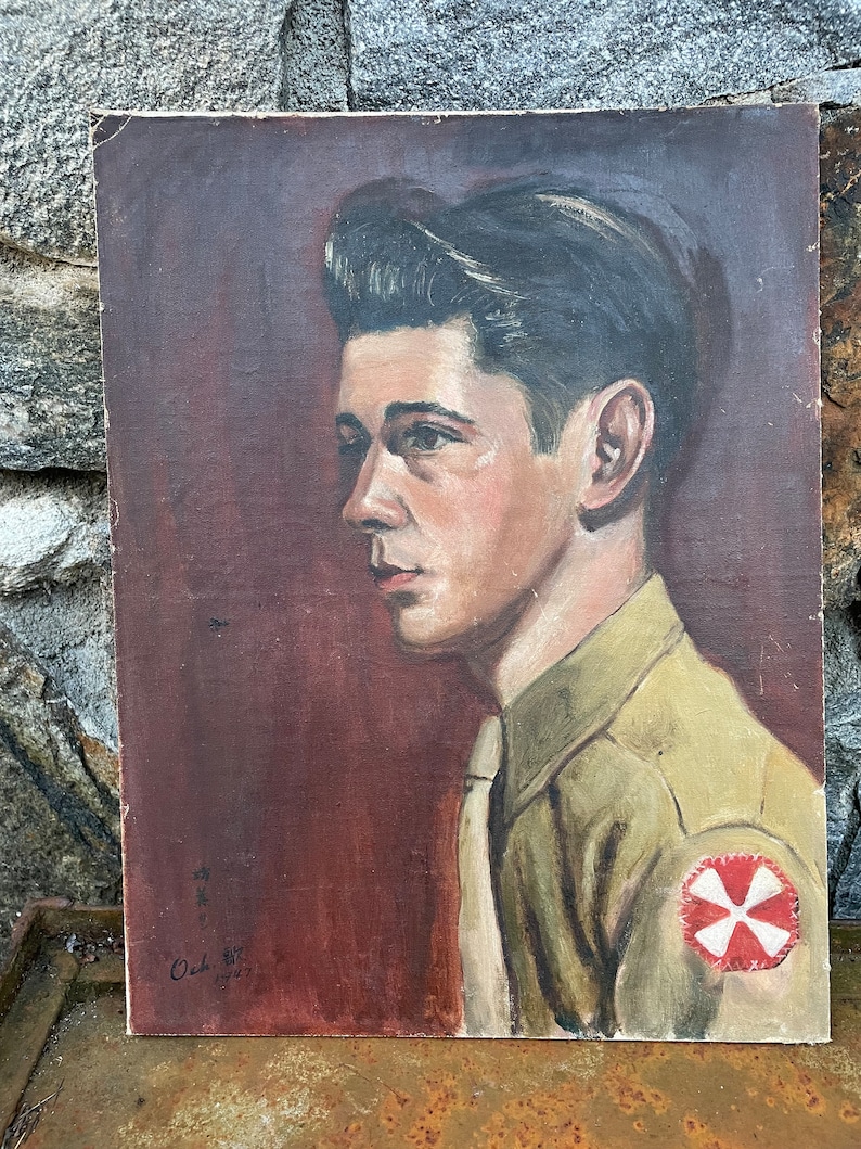 Original WWII Era Combat Art GI Soldier Portrait Painting by Japanese ...