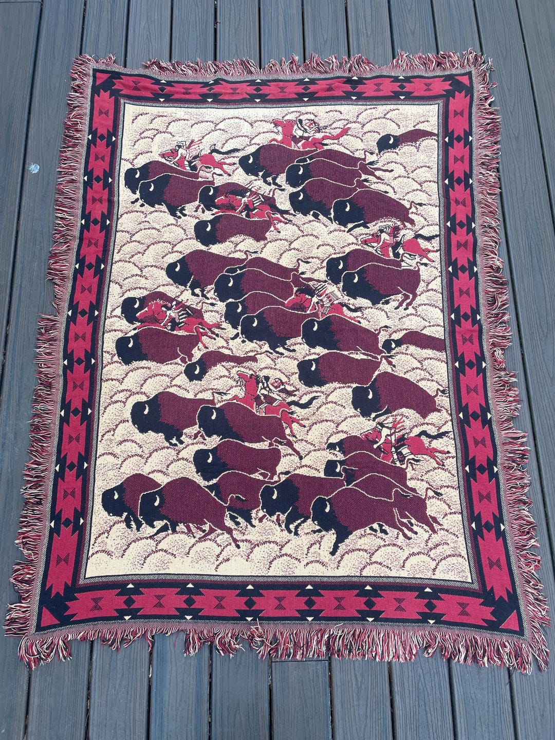 1990s Vintage Bob Timberlake Buffalo, Bison Hunt Sioux, 100% Cotton ...