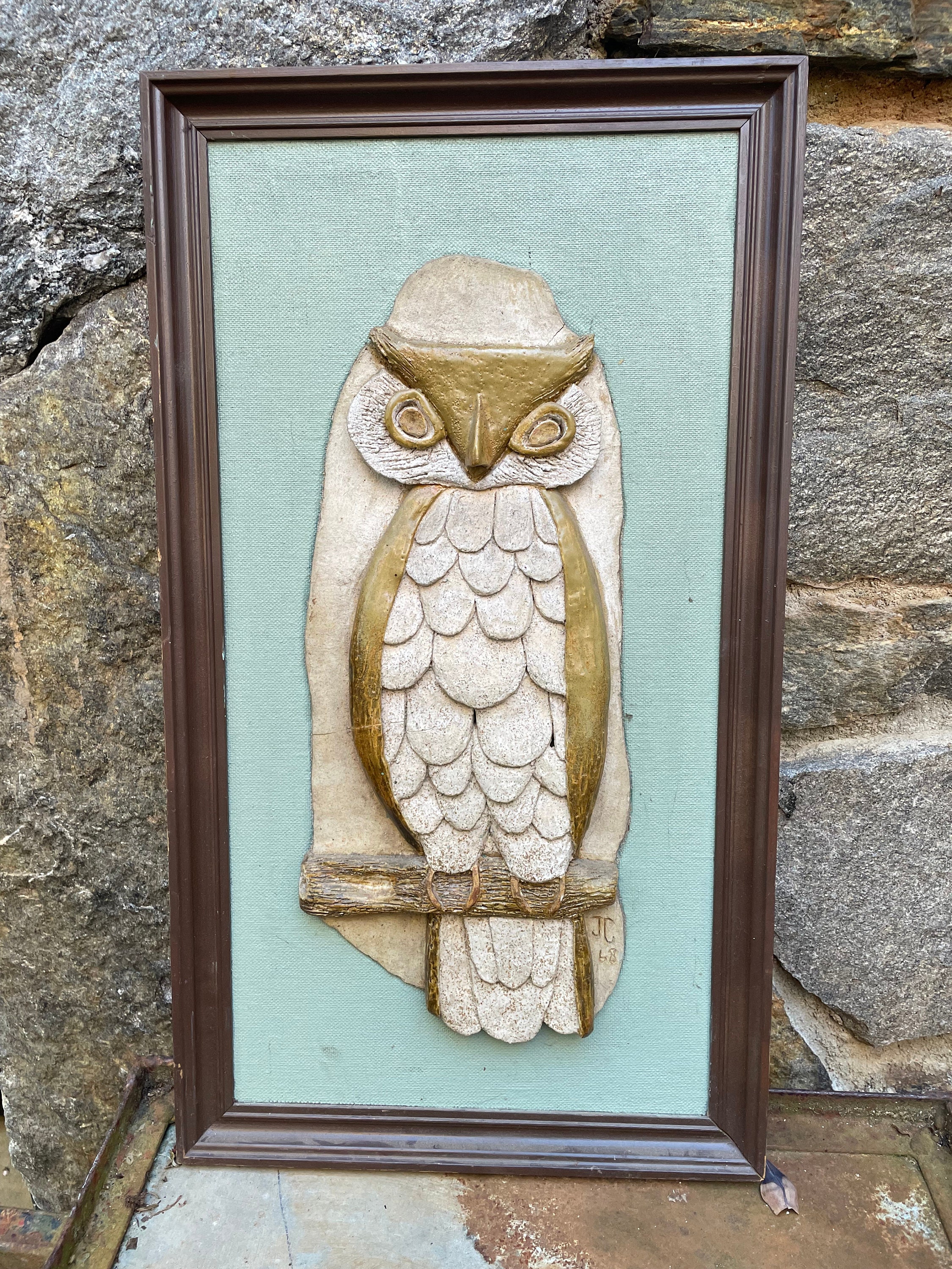1968 Vintage MCM OWL Ceramic Sculpture Bas Relief, Framed - Etsy