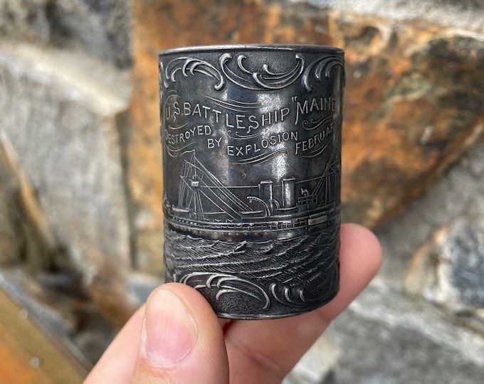 Commemorative Remember the USS Maine Cup, Silver Plate, 1898 Spanish ...