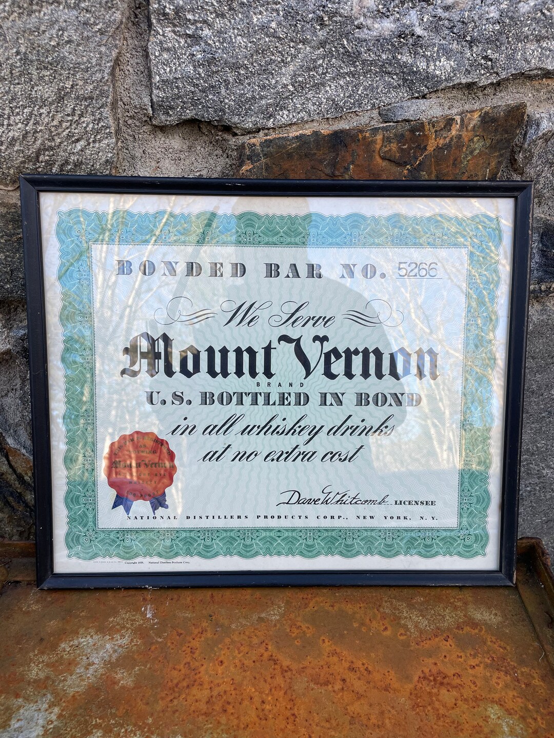 Mount Vernon Whiskey Bond Certificate, Framed 1939 Original - Etsy