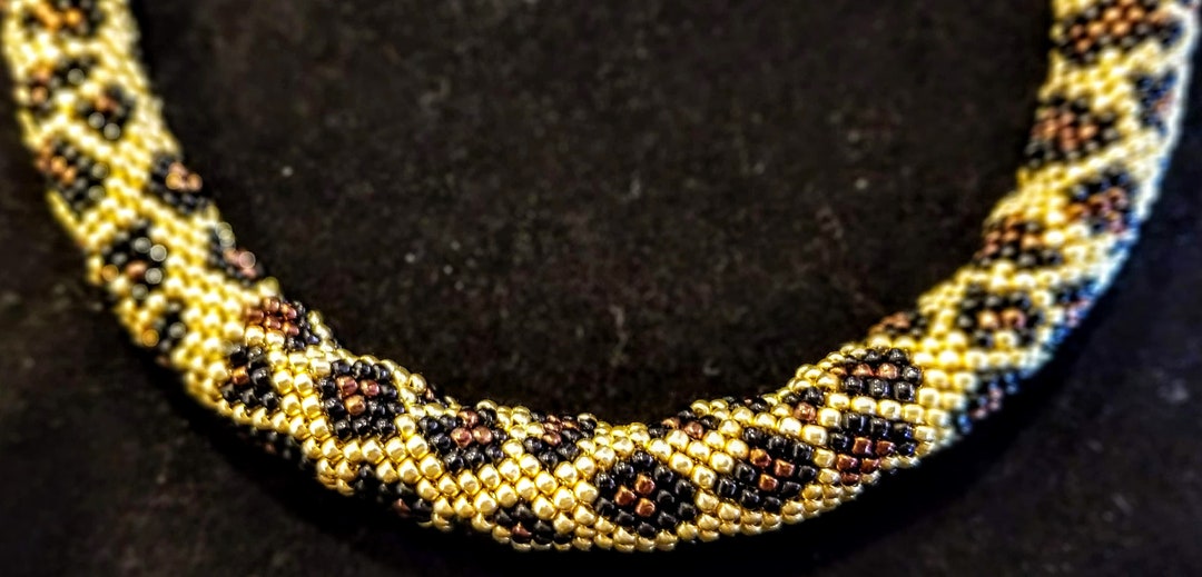Cheetah Pattern / Beaded Necklace Rope / Beaded Rope Necklace / Bead ...