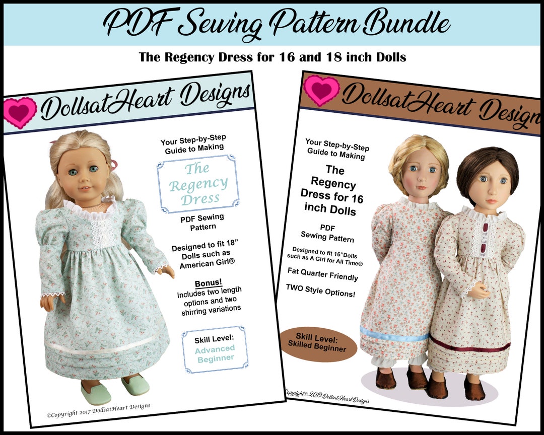 Doll Pattern Bundle - Regency Dress PDF Sewing Pattern Hand Designed to ...