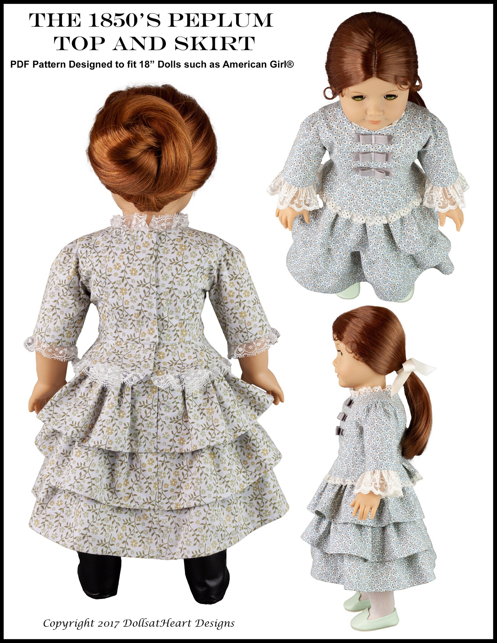 18 Inch Doll Dress Pattern ~ 1850s Peplum Top & Skirt PDF Sewing ...