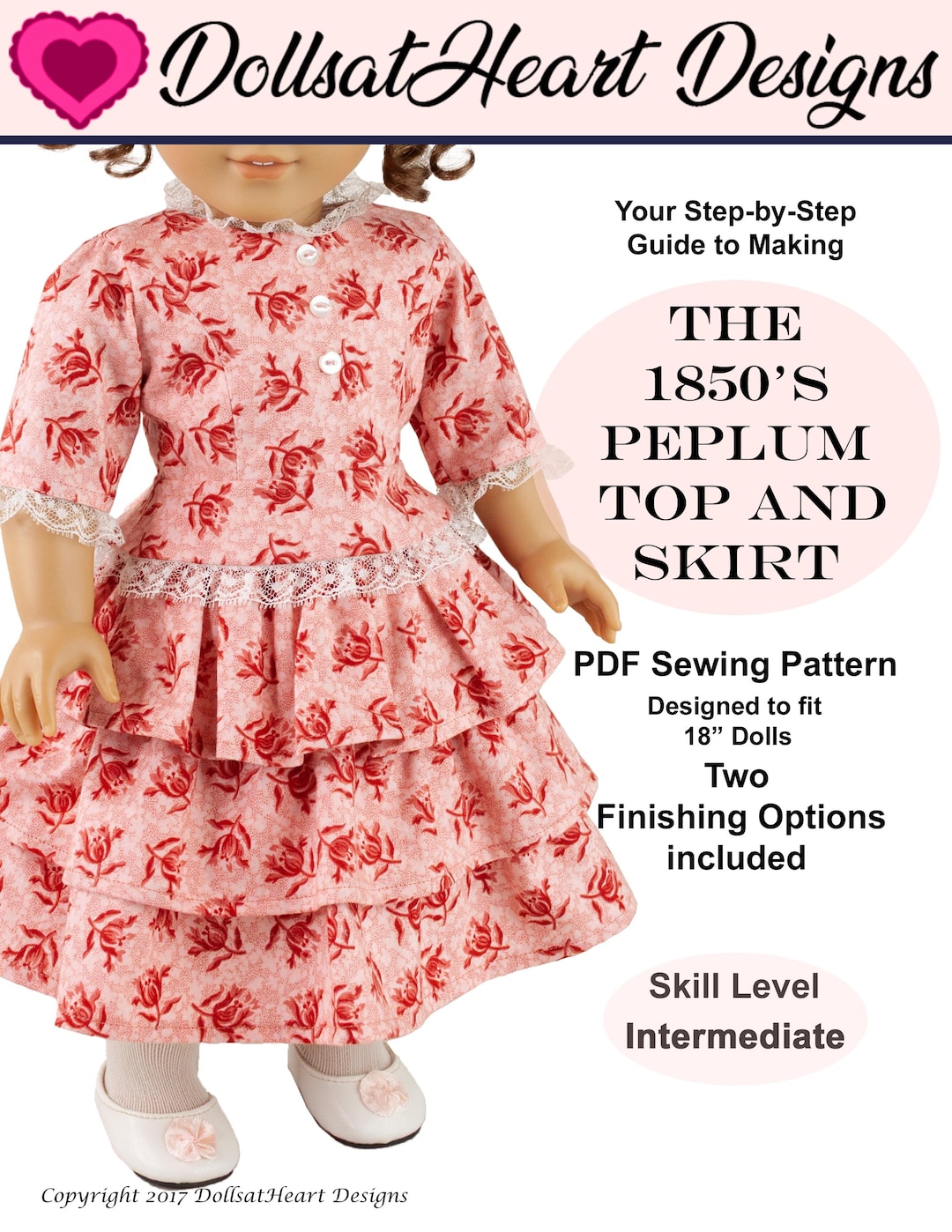 18 Inch Doll Dress Pattern ~ 1850s Peplum Top & Skirt PDF Sewing ...