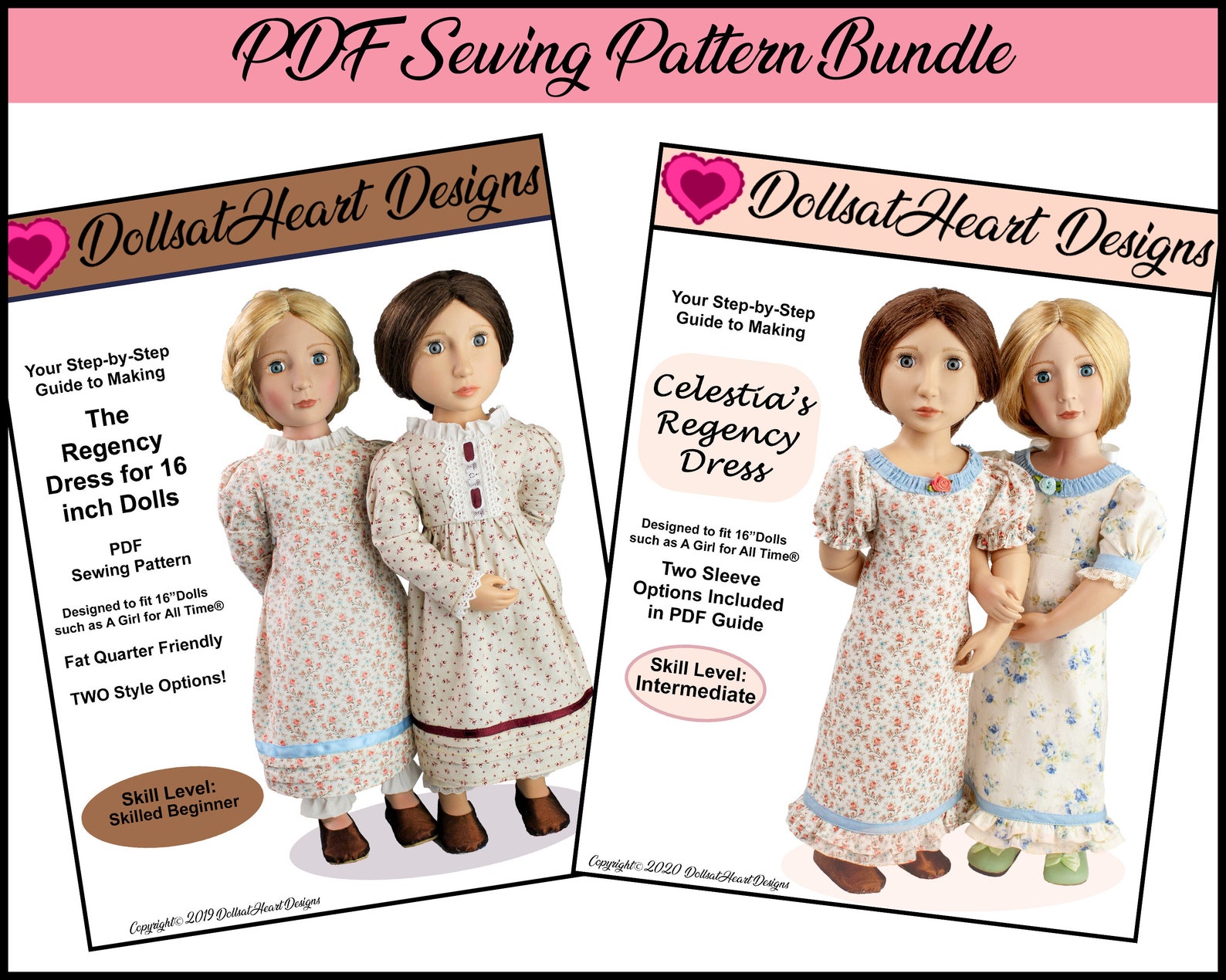 16 Inch Doll PDF Sewing Pattern Bundle - the Regency Dress and Celestia ...