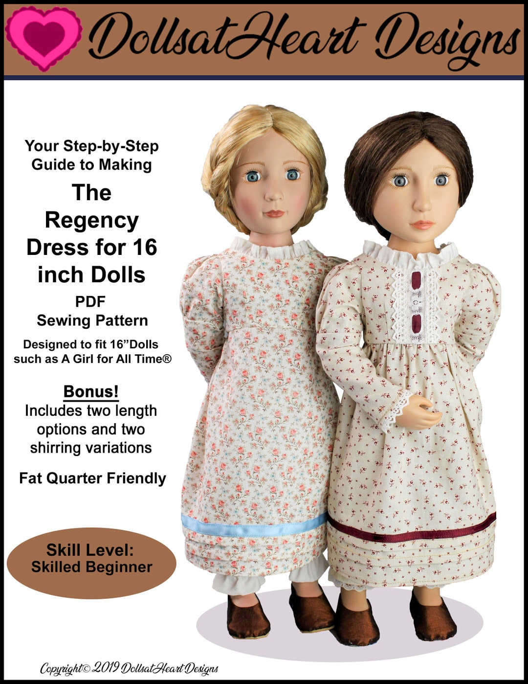 Regency Dress PDF Sewing Pattern for 16 Inch Dolls Hand Crafted to Fit ...