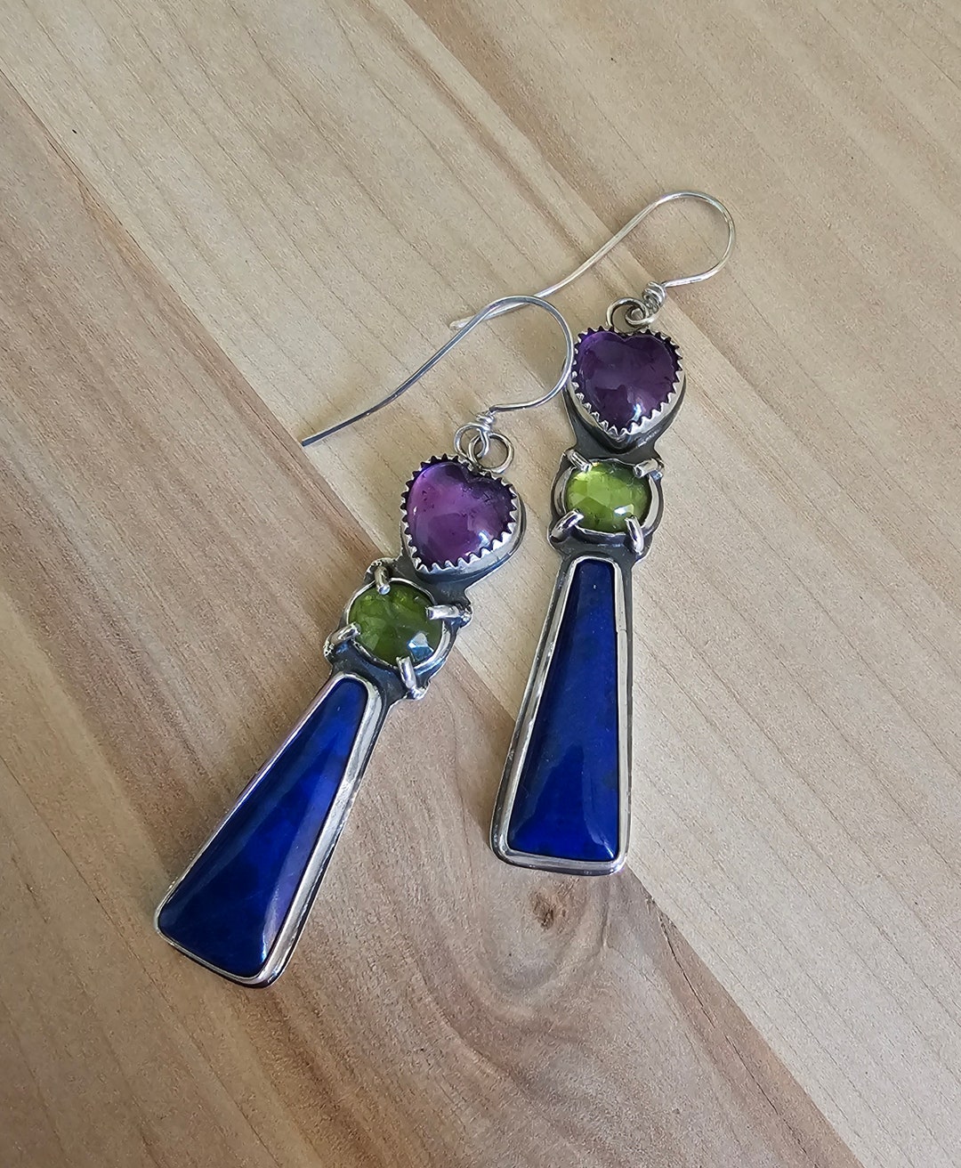 Sterling Silver Lapis Amethyst Peridot Earrings - Etsy