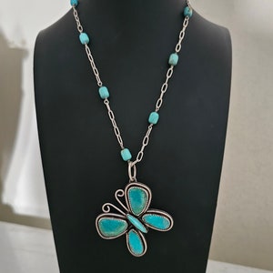 Sterling Silver and Turquoise Butterfly Necklace - Etsy