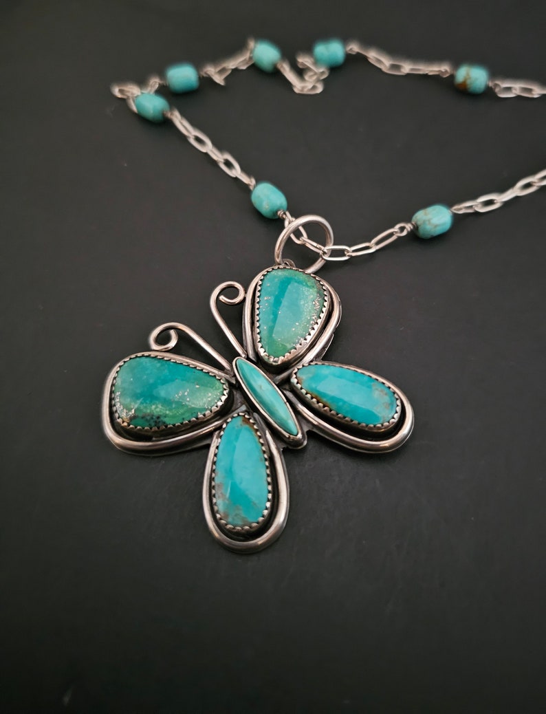 Sterling Silver and Turquoise Butterfly Necklace - Etsy