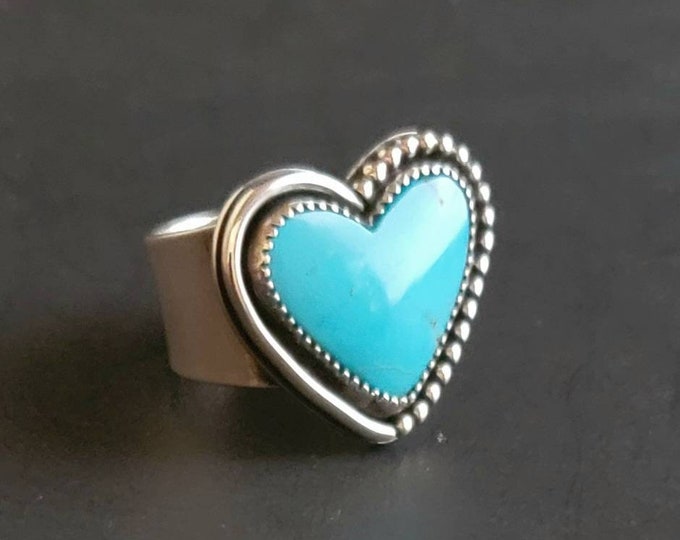Sterling Silver and Turquoise Heart Ring - Etsy