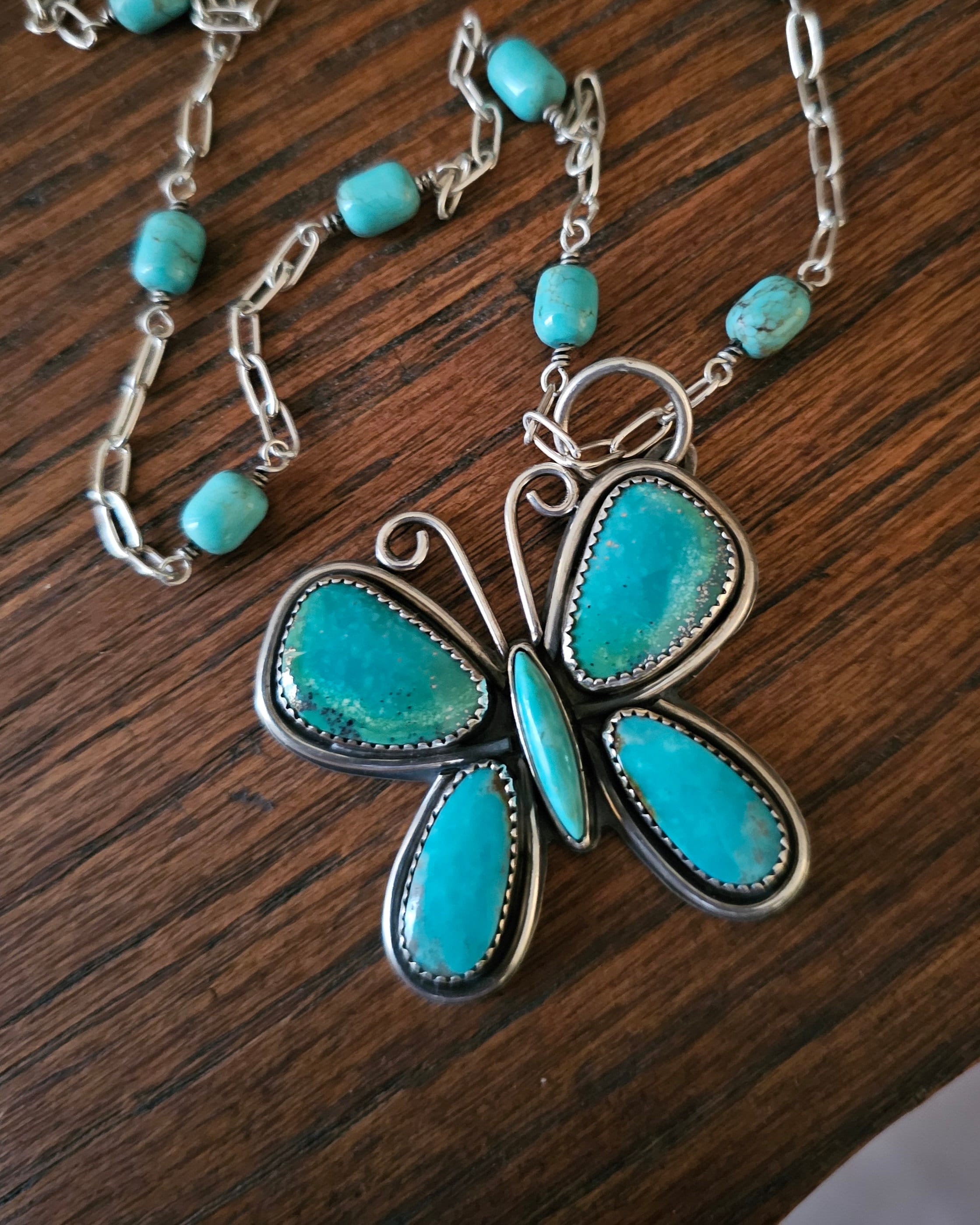 Sterling Silver and Turquoise Butterfly Necklace - Etsy