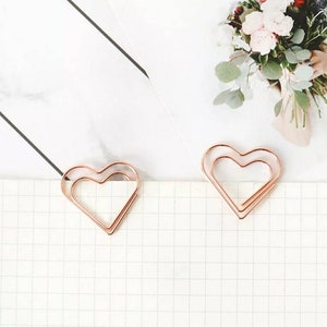 Rose Gold Heart Paperclip • 5 Clips Planner Accessory • Love Paper Clip ...