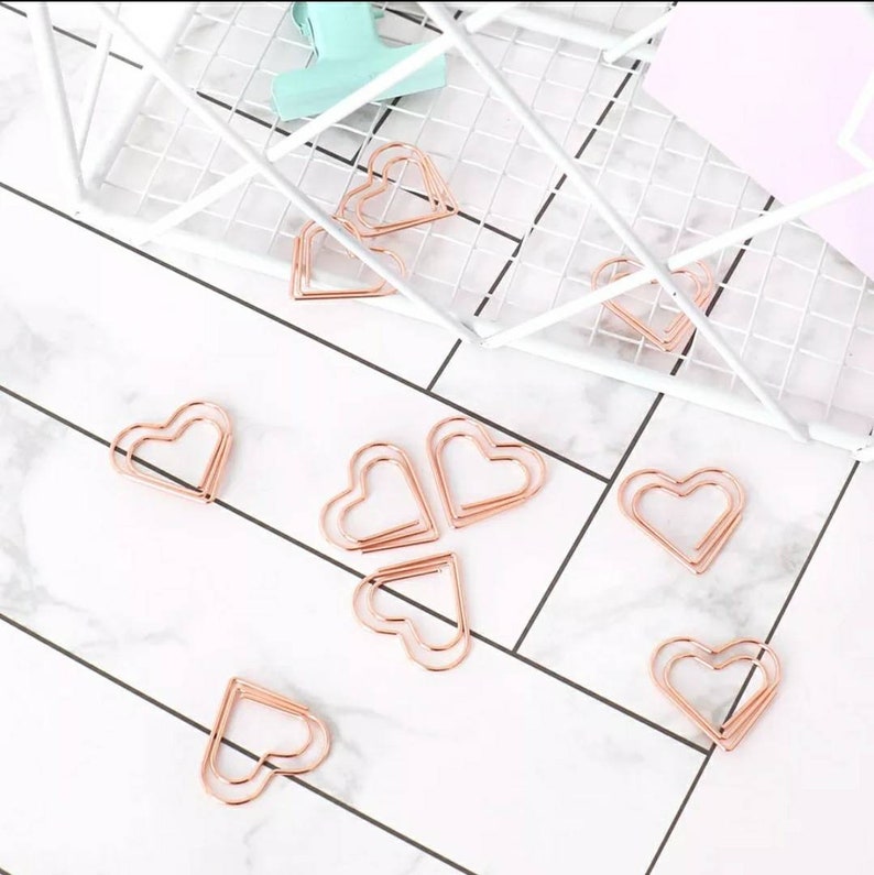 Rose Gold Heart Paperclip • 5 Clips Planner Accessory • Love Paper Clip ...