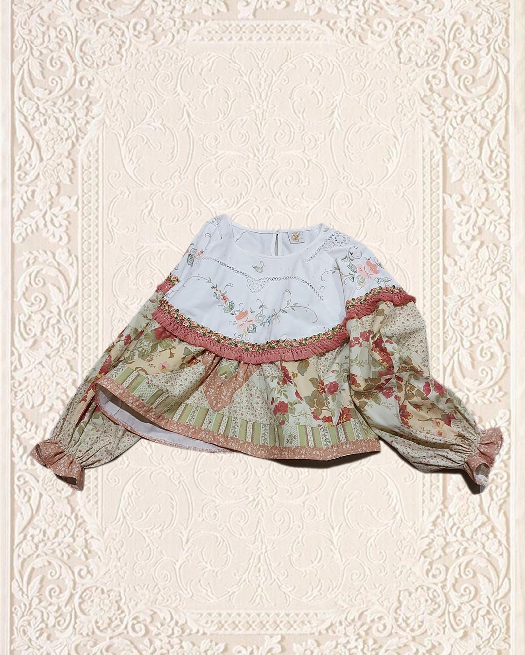 Upcycled Cottagecore Blouse: Embroidered Applique Raglan Top | Handmade ...
