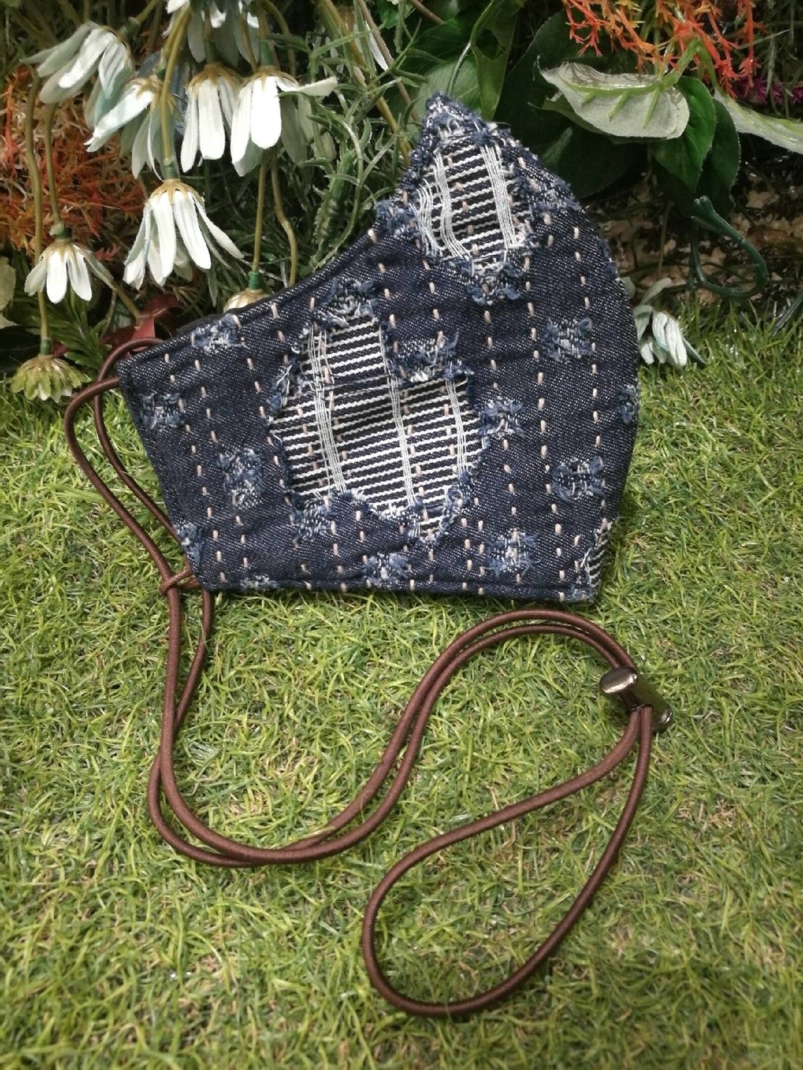 Distressed denim mask with filter pocket & adjustable elastic | Etsy