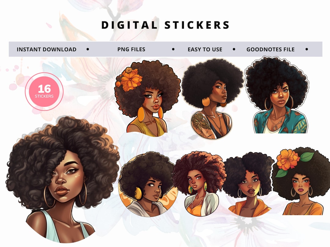 Black Girl Digital Stickers, Goodnotes Planner Stickers, Stickers Black ...