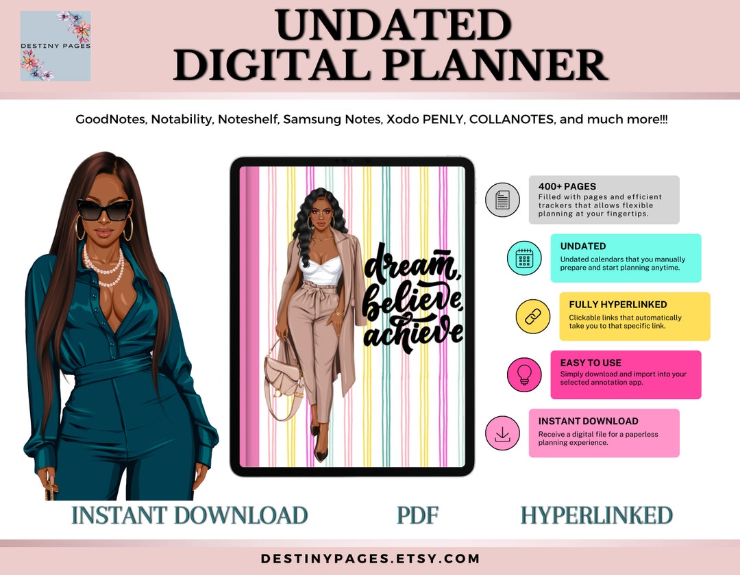 Black Girl Digital Planner, Undated Premium Black Girl Magic Empowering ...