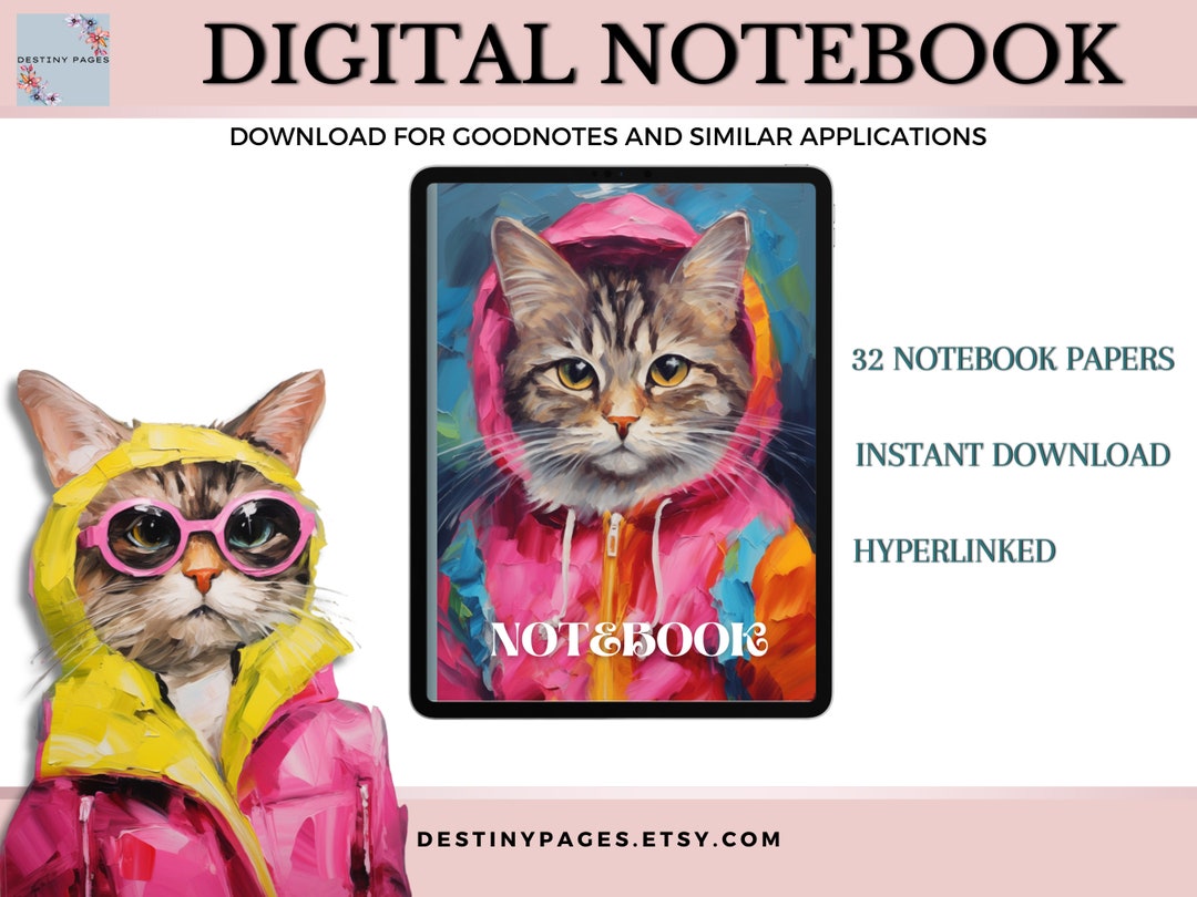Cute Cat Digital Notebook, Student Hyperlinked Digital Notepad ...