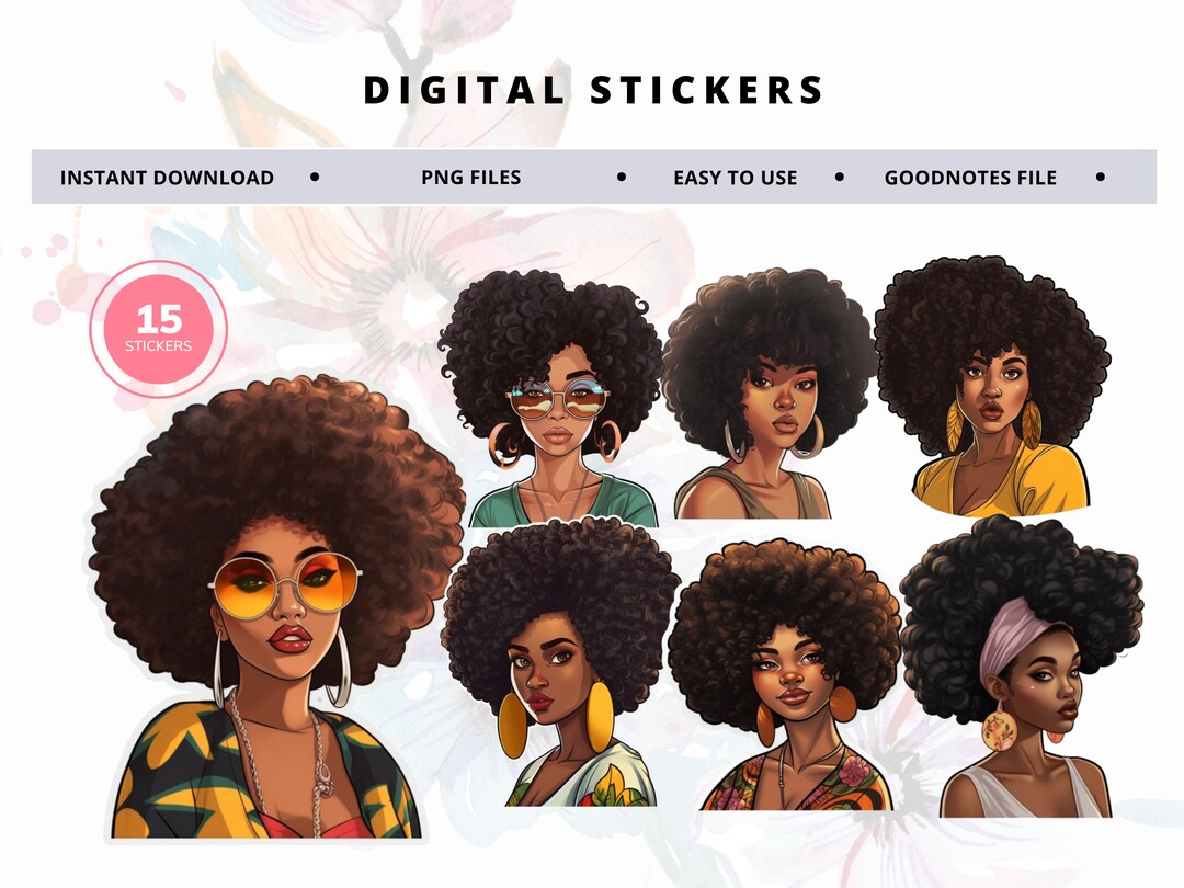 Black Girl Digital Stickers, Precropped Goodnotes Stickers, Afro ...