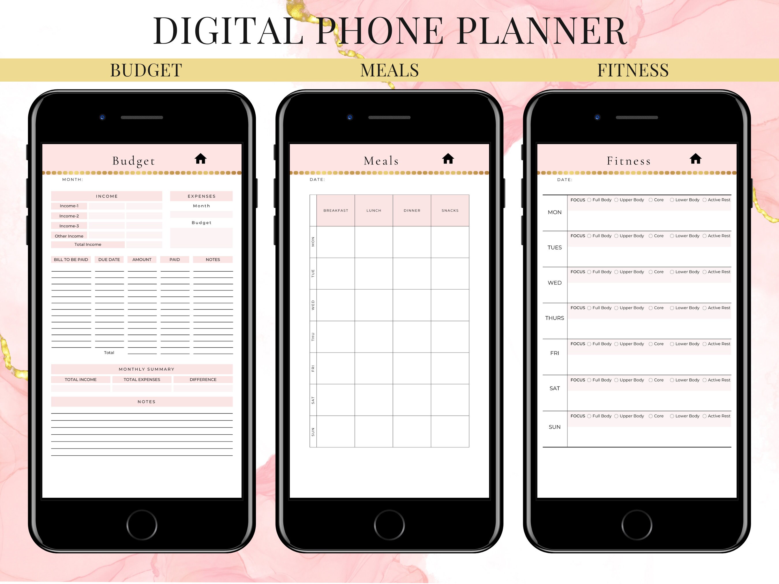 Digital Phone Planner Feminine Digital Pocket Planner - Etsy