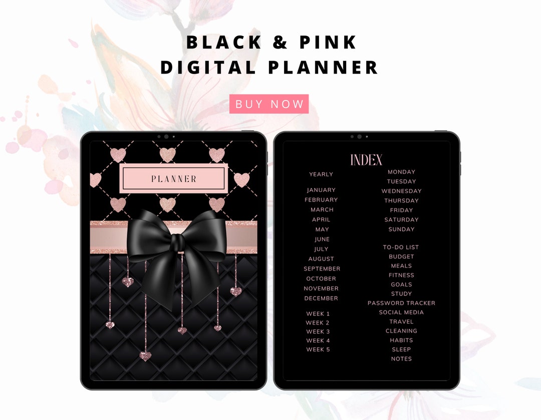 Black & Pink Digital Planner, Simple Pink Undated Planner, Goodnotes ...