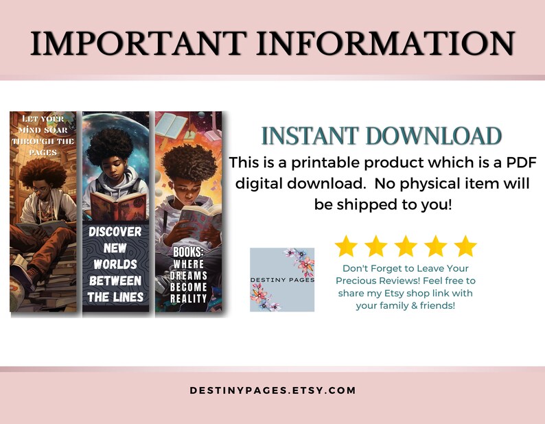 Printable Black Boy Bookmarks African American Gift for Reader Bookmark ...