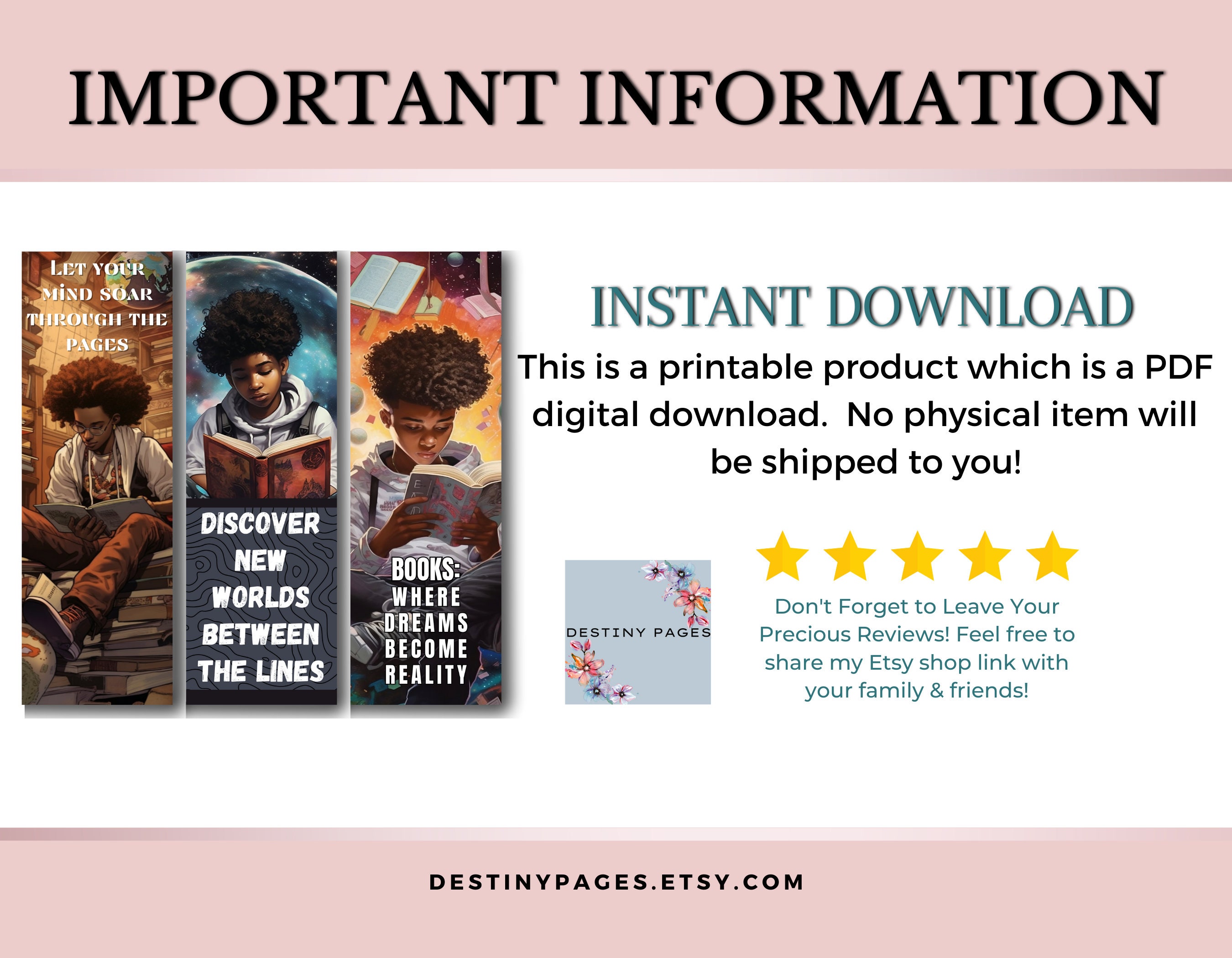 Printable Black Boy Bookmarks African American Gift for Reader Bookmark ...