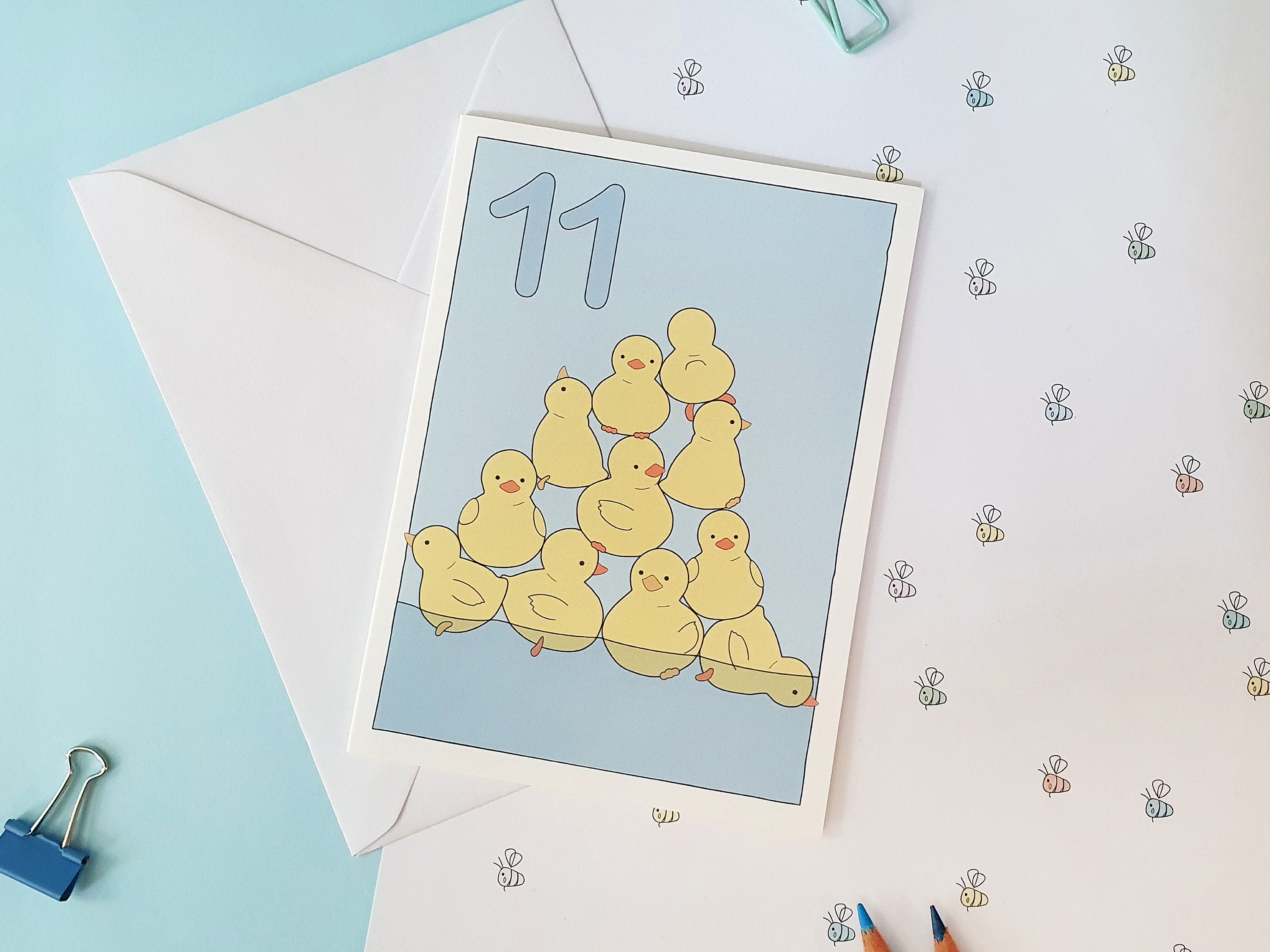 Eleventh Birthday Card Eleven Ducks Number Greeting Card Animal Number ...